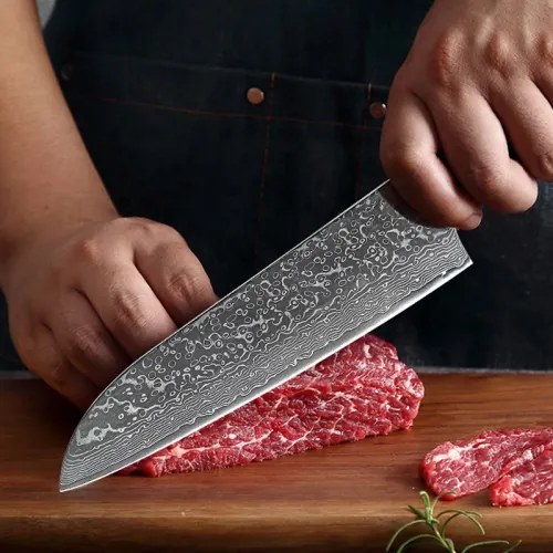 KnifeBoss kuchářský damaškový nůž Santoku 7.5" (190 mm) Black & Red VG-10