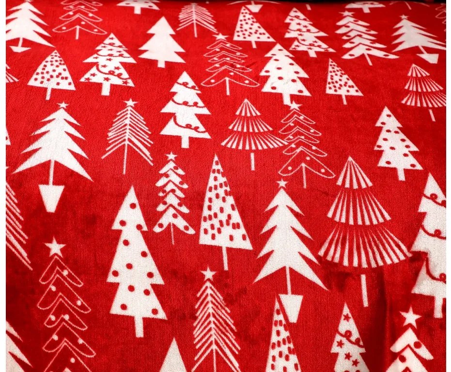 2x povlečení mikroplyš CHRISTMAS TREES červené + prostěradlo mikroplyš SOFT 180x200 cm bílé