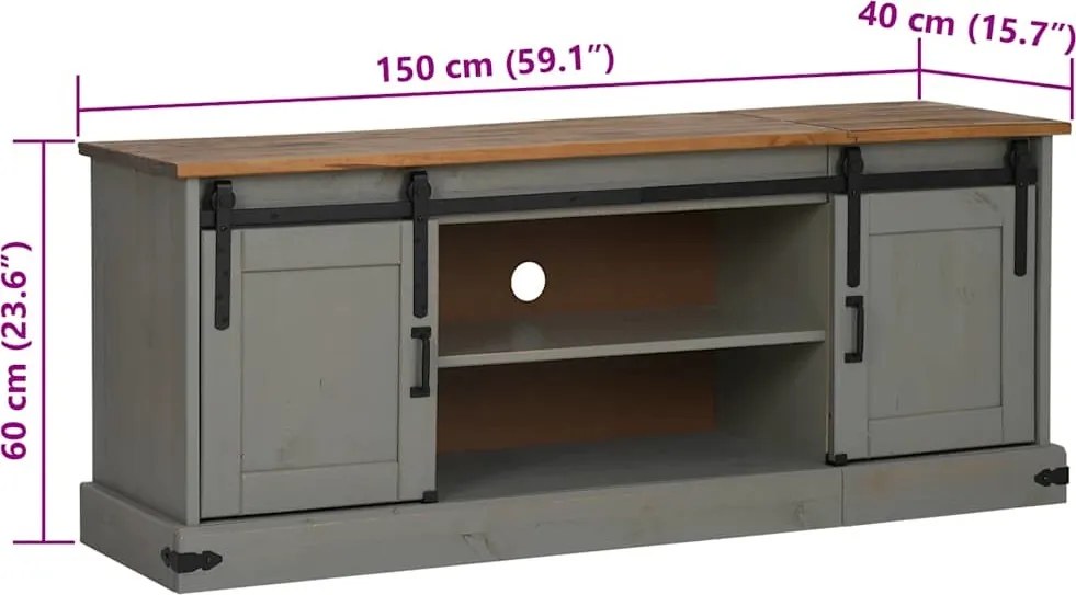 vidaXL TV skříňka HALDEN 2 posuvné dveře 150x40x60 cm masiv [4018415] Barva: Černá