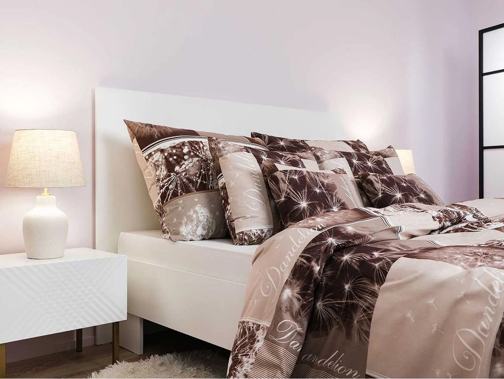 Bavlněné povlečení Pampelišky 3D hnědé 140x200, 70x90 cm