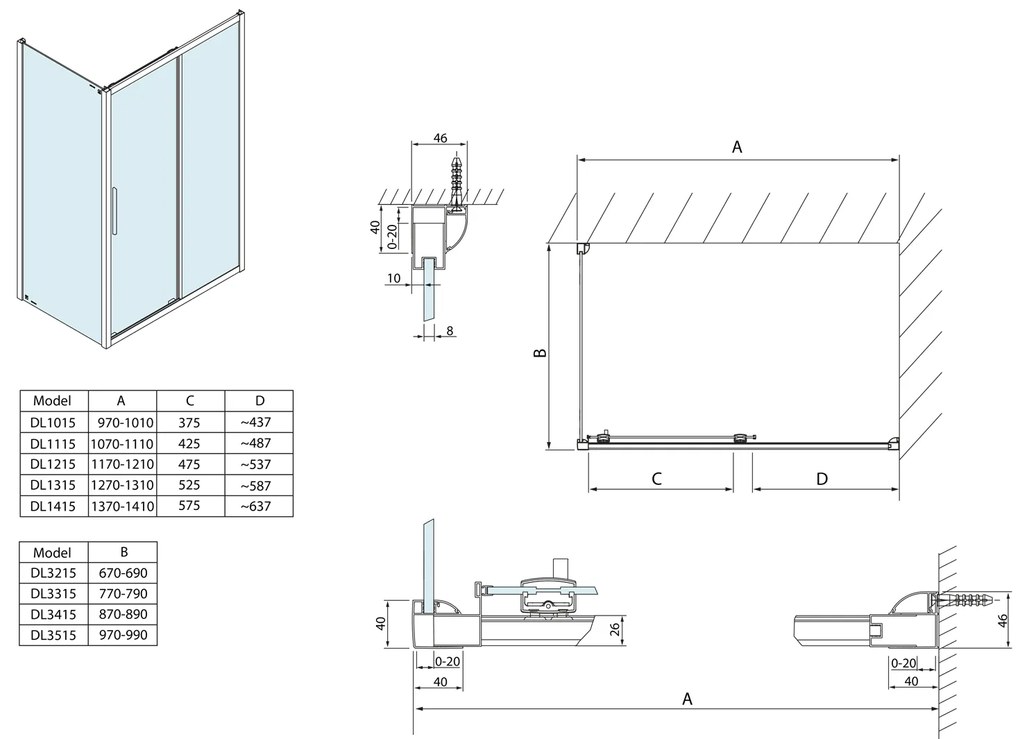 Polysan, Lucis Line obdélníková sprchová zástěna 1000x800mm L/P varianta, DL1015DL3315