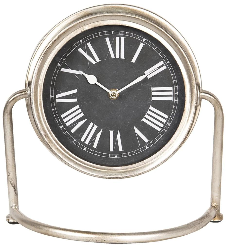 Stolní hodiny se stříbrným kovovým rámem a římskými číslicemi - 30*13*28 cm