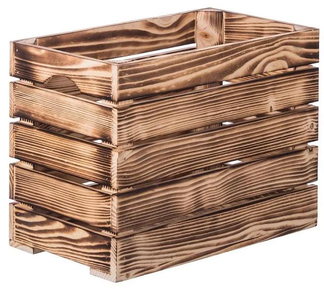 Dřevobox Opálená dřevěná bedýnka 40 x 22 x 30cm