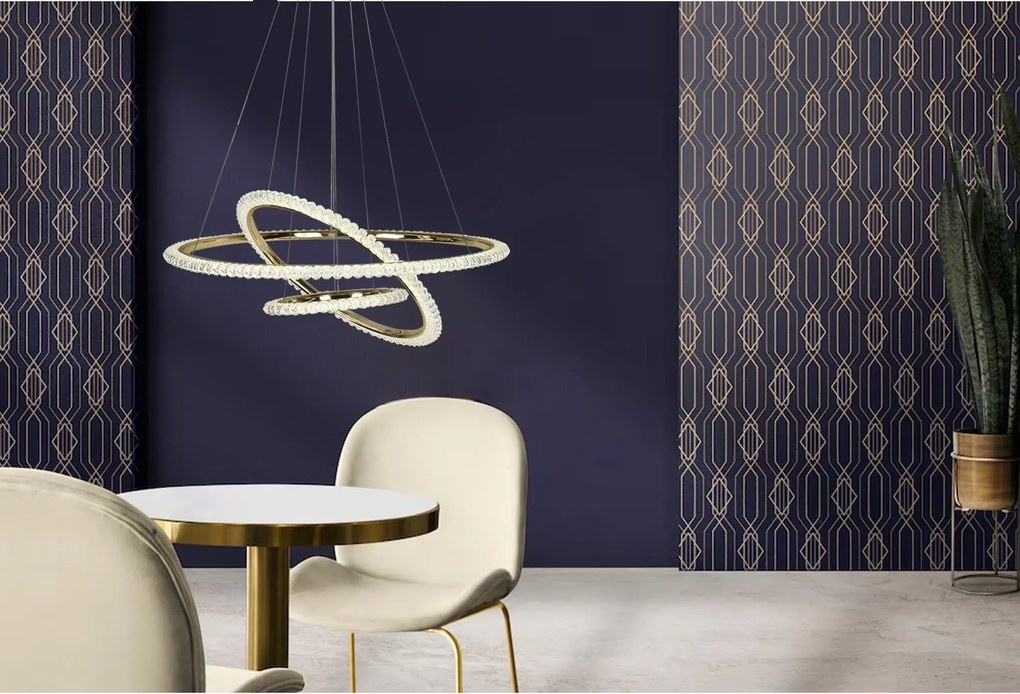 Křišťálový závěsný LED lustr G036-CP zlatý/neutrální bílá