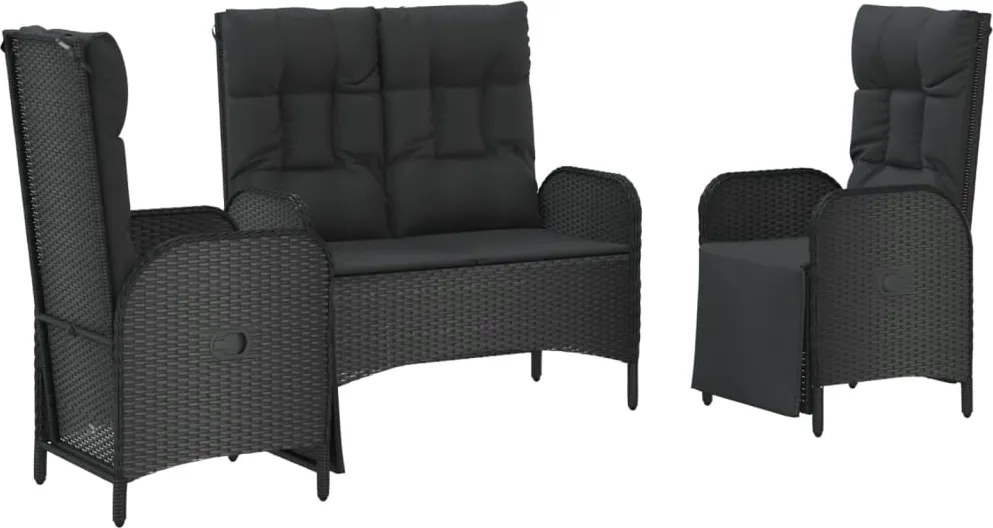 3dílný zahradní jídelní set s poduškami černý polyratan 3185094