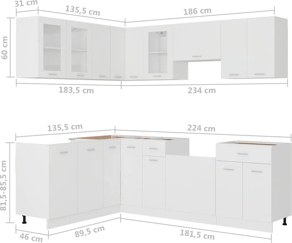 11dílná sada kuchyňských skříněk "Lyon" bílá, dřevěné 3067663