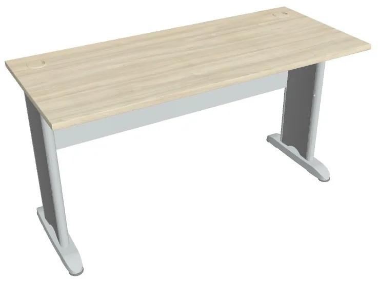 Stůl pracovní rovný 140 cm hl. 60 cm - Hobis Cross CE 1400 Dekor stolové desky: akát, Dekor lamino podnože: šedá, Barva nohou: Stříbrná