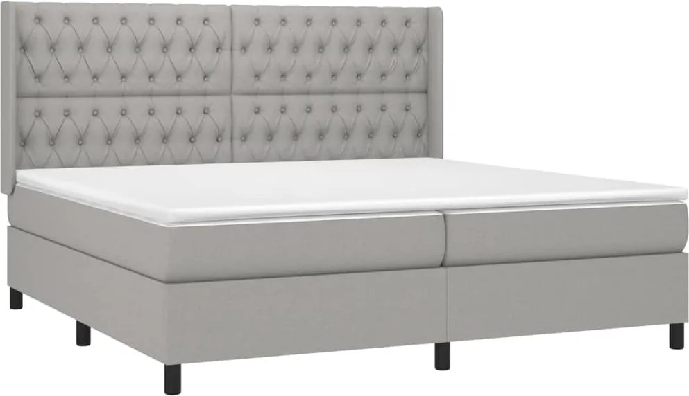 Box spring postel s matrací a LED světle šedá 200x200 cm textil 3138581