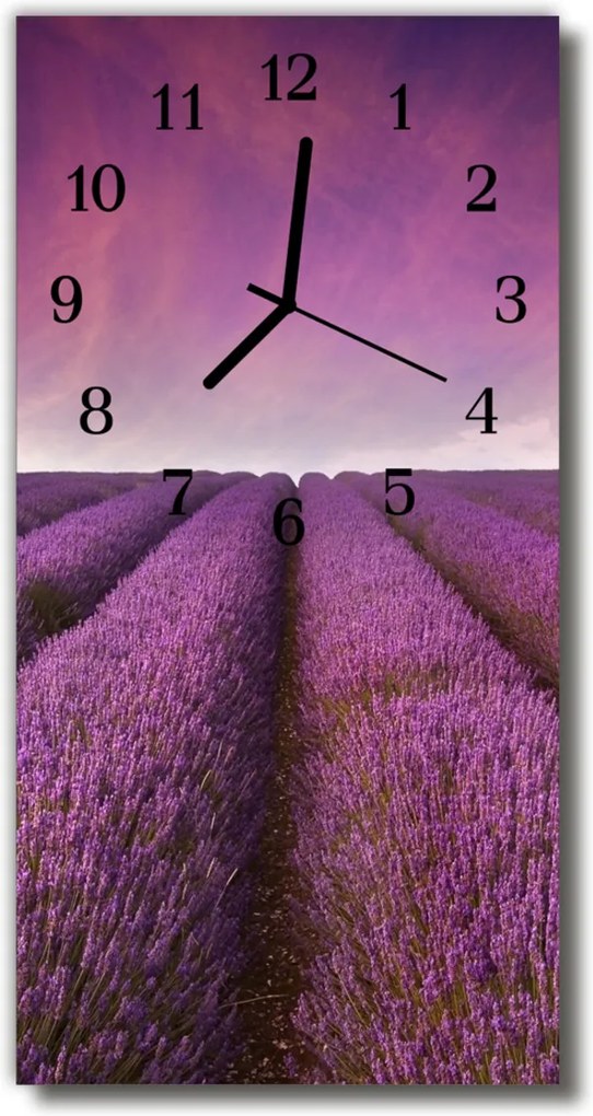 Skleněné hodiny vertikální Krajina Purple levandule pole