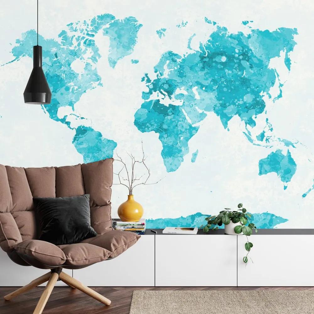 Fototapeta Akvarel Mapa Světa Tyrkysová Hladký vinyl 254x184