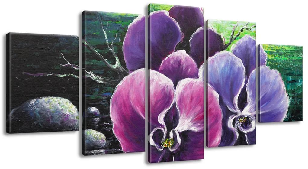 Gario Ručně malovaný obraz Orchidea u potoka - 5 dílný Rozměry: 100 x 70 cm