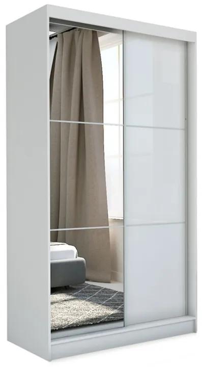 Skříň s posuvnými dveřmi a zrcadlem VIVIANA + Tichý dojezd, bílá, 150x216x61