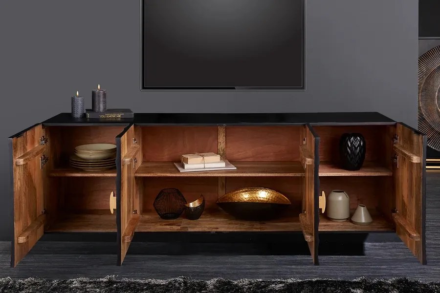 Designová závěsná komoda Venetia 177 cm černo-zlatá
