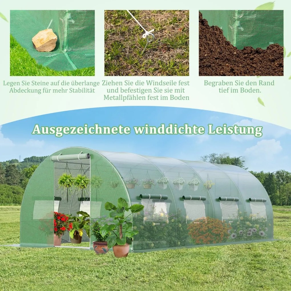 Costway Velký průchozí tunel Greenhouse – 600 × 300 × 200 cm, zelený