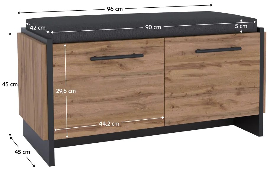 Kondela Botník, dub wotan/černá, AMONI 2D