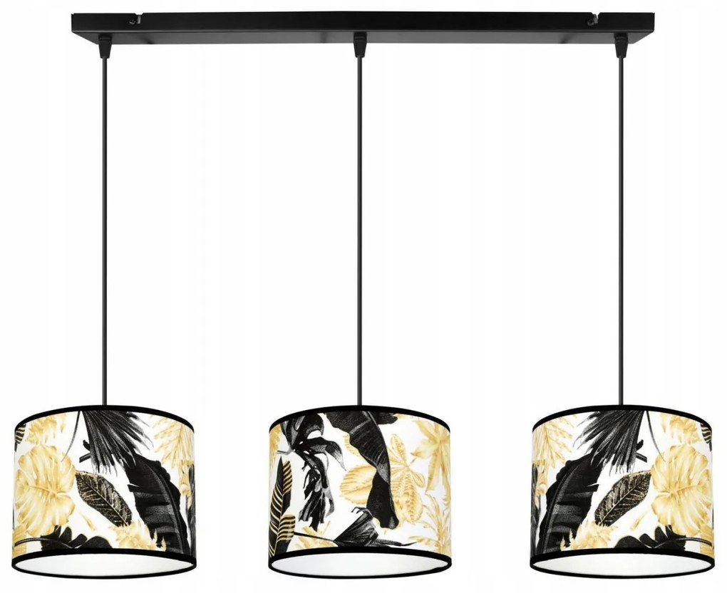 Závěsné svítidlo Gold Flowers, 3x bílé textilní stínítko s květinovým vzorem, (výběr ze 2 barev konstrukce)
