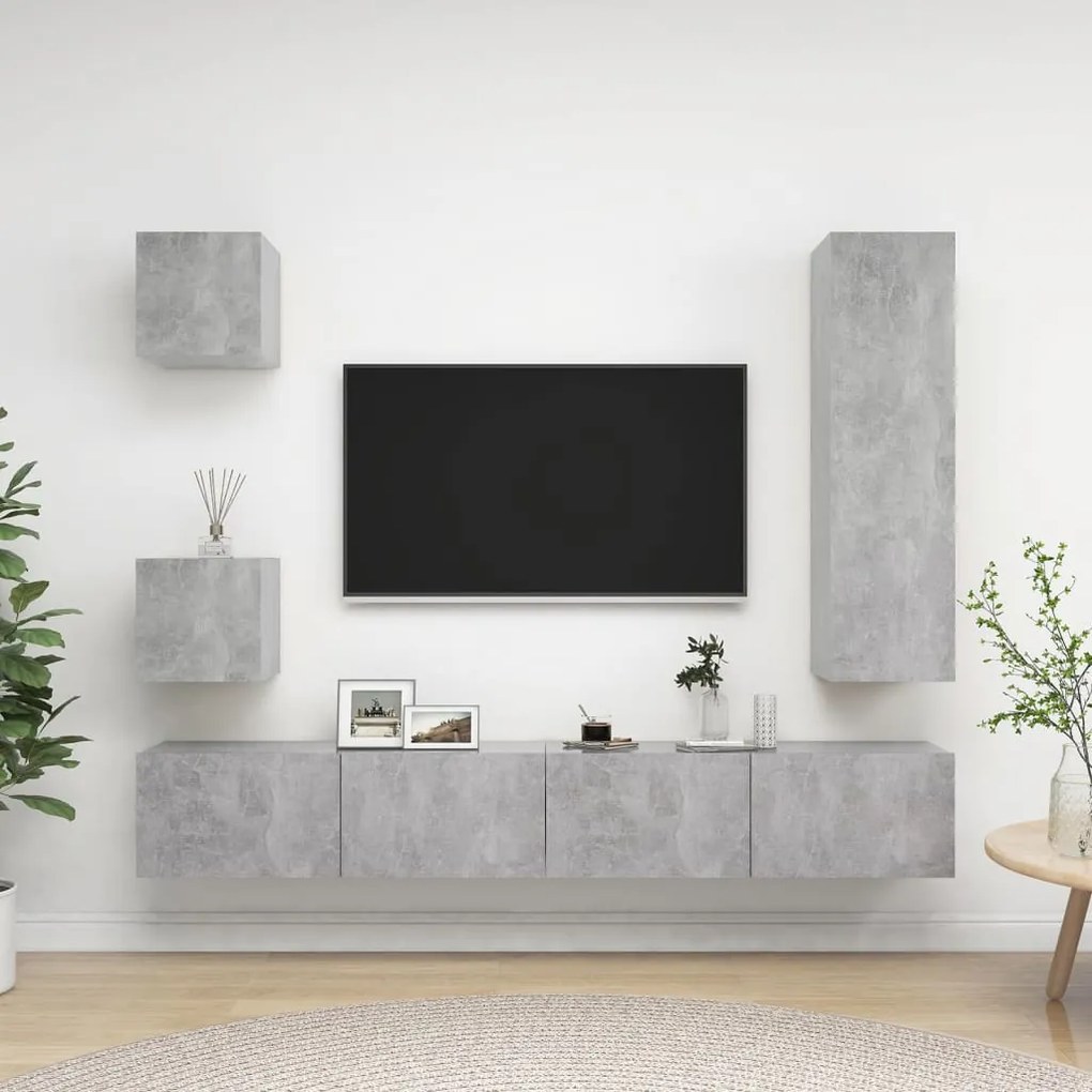 5dílný set TV skříněk betonově šedý kompozitní dřevo 3079117