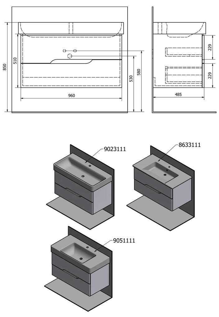 Sapho MEDIENA umyvadlová skříňka 96,5x50,5x48,5cm, bílá mat/bílá mat MD100