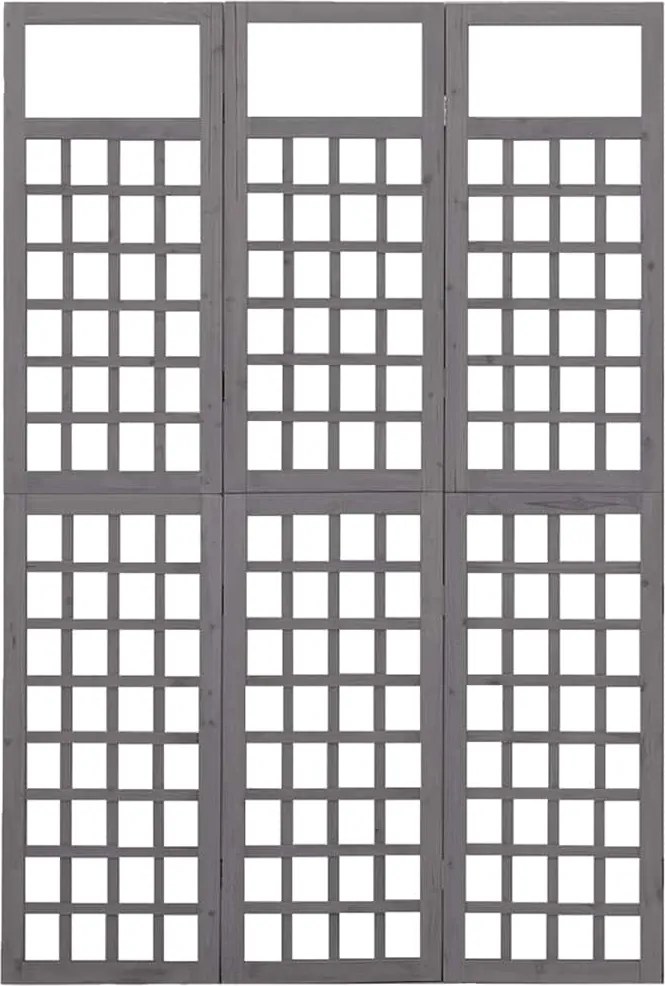 3dílná dělicí stěna / treláž masivní jedle šedá 121 x 180 cm 316486