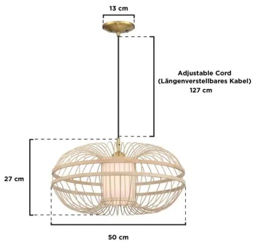 Westinghouse 61255 - Lustr na lanku TULCEA 1xE27/60W/230V bambus