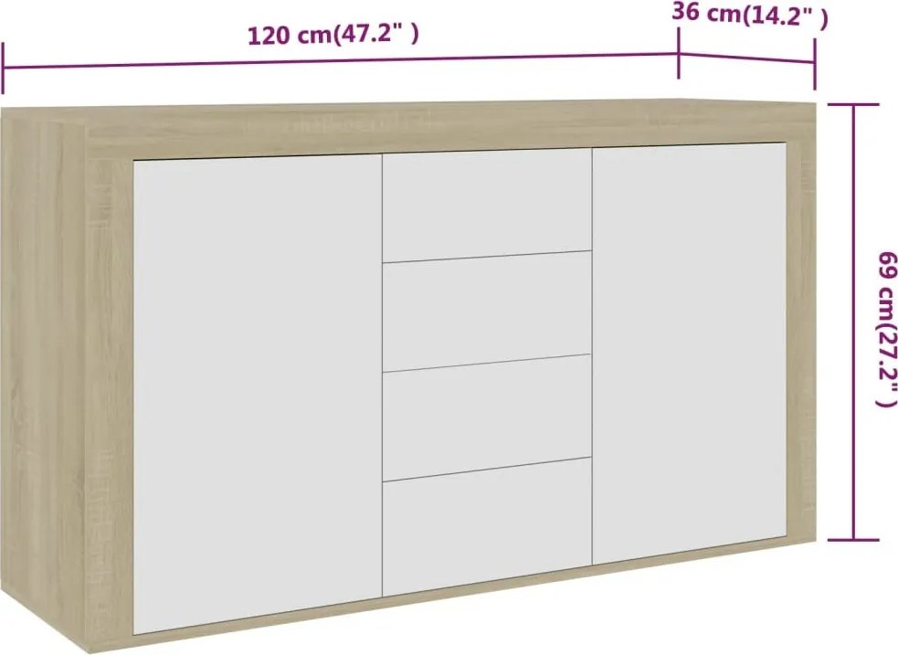 vidaXL Příborník 120 x 36 x 69 cm dřevotříska [801846] Barva: Betonová šedá