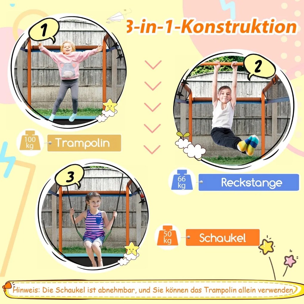 Costway Obdélníková trampolína 3-in-1 pro děti trampolína pro – pomerančový