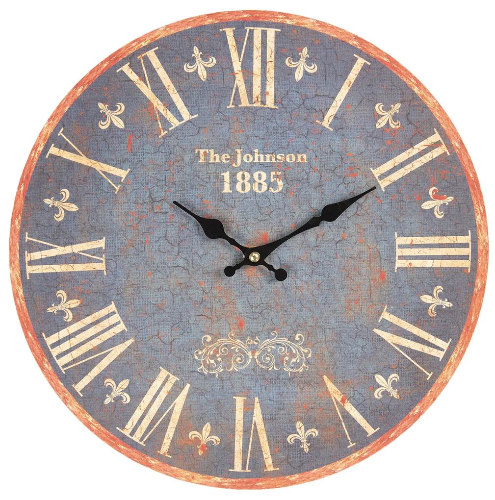 Dřevěné nástěnné hodiny modré 34 cm