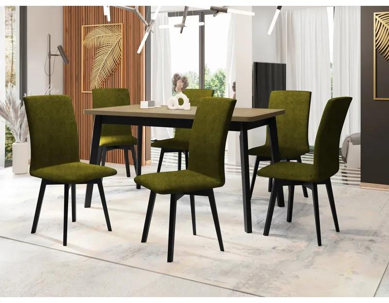 Jídelní jídelní stůl se 6 židlemi AL24, Barva dřeva: bílá-L, Potah: Hygge D91, Barvy nožiček: Bíla