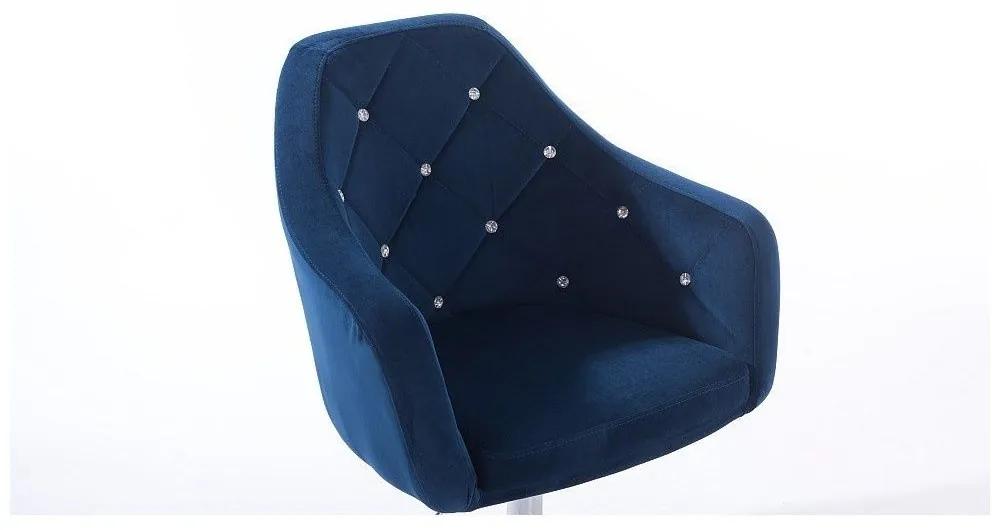 LuxuryForm Barová židle ROMA VELUR na stříbrném talíři - modrá