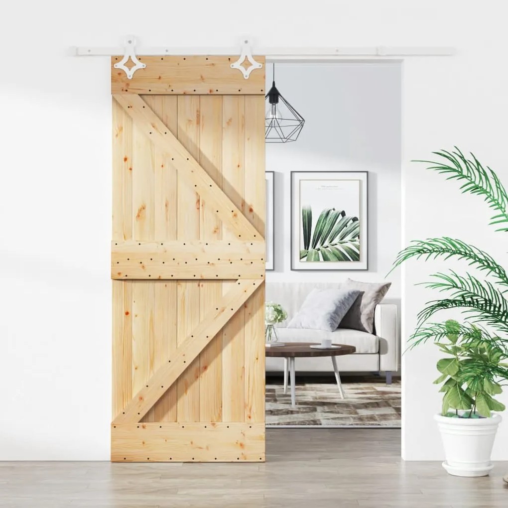 Posuvné Dveře S Kováním 85 X 210 Cm Masivní Borové Dřevo