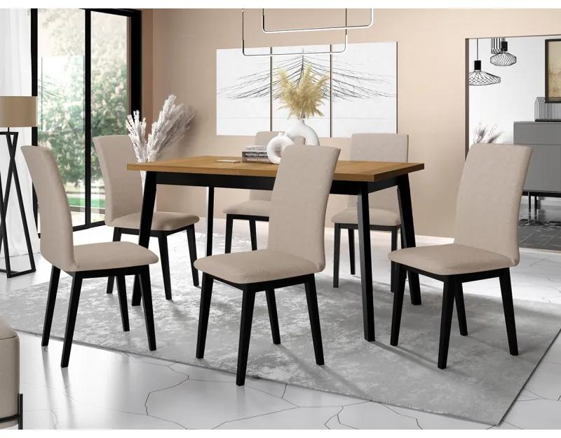 Jídelní stůl se 6 židlemi AL23, Barva dřeva: dub artisan - L, Potah: Zetta 297, Barvy nožiček: černá