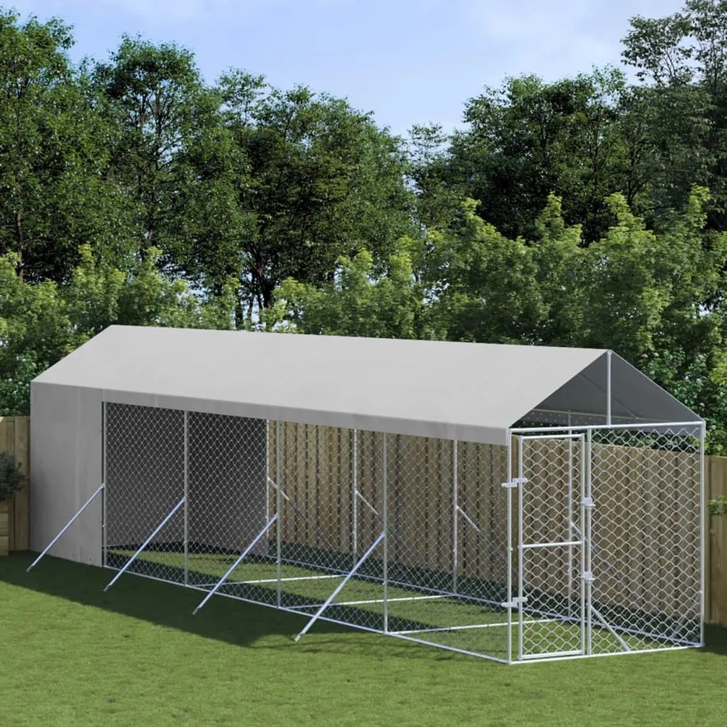 Venkovní psí kotec se střechou stříbrný 2 x 10 x 2,5 m ocel 3190492