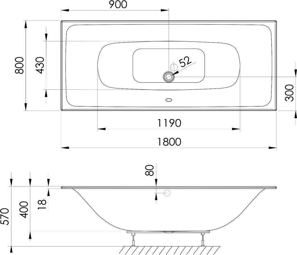 Polysan KALDERA SLIM obdélníková vana 180 x 80 x 40 cm bílá 60611S