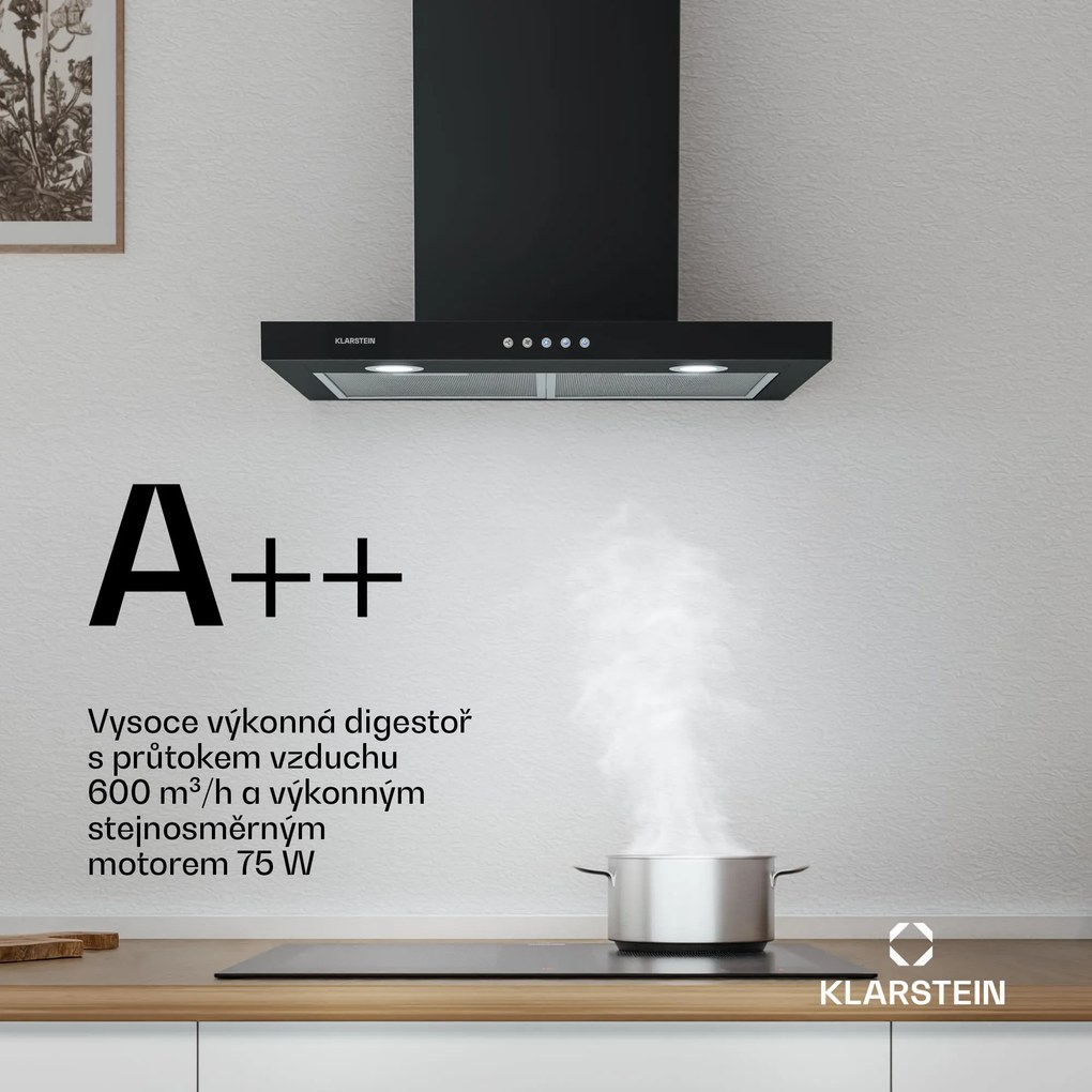 Klarstein Limelight, digestoř, 60 cm, nástěnná, 639 m³/h, černá