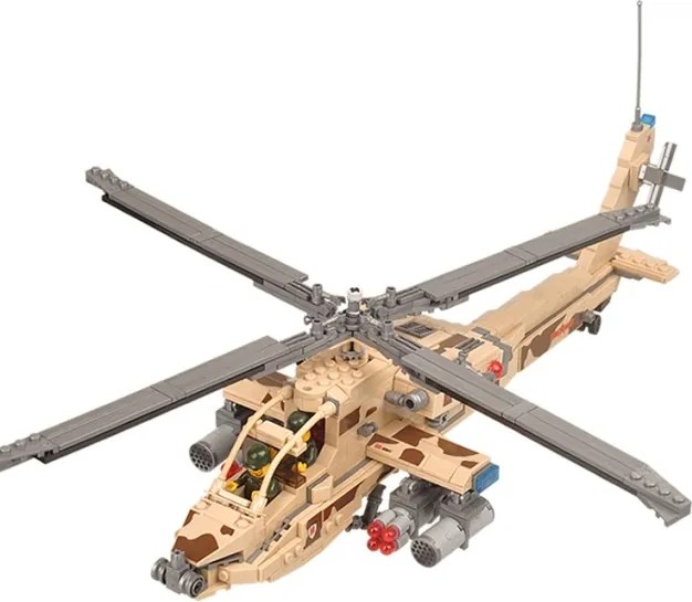Blocki stavebnice Bitevní vrtulník AH-64 Apache se světlem a zvukem typ LEGO 670 dílů