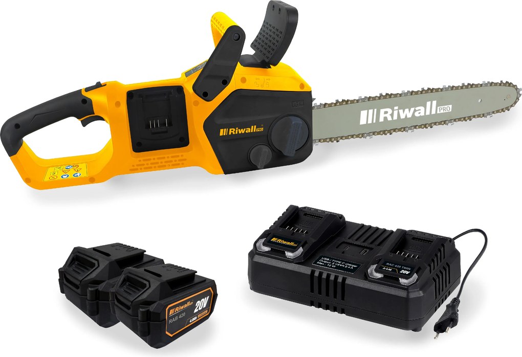 Riwall PRO RACS 4020i 2x20V SET - akumulátorová řetězová pila (s 2x4,0 Ah akumulátory a duální rychlonabíječkou 4,5 A)