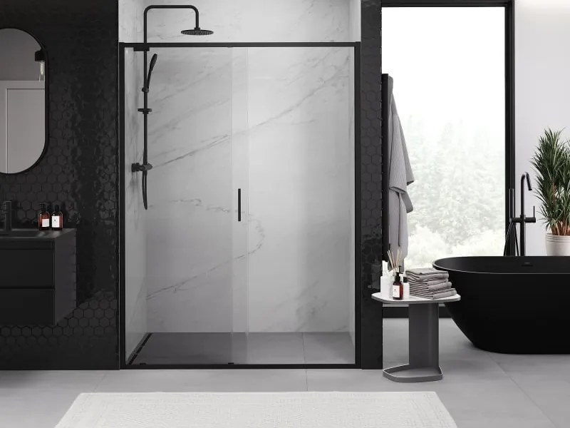 Mexen Exo sprchové dveře posuvné 145 cm, transparentní, černé - 8151-145-000-70-00