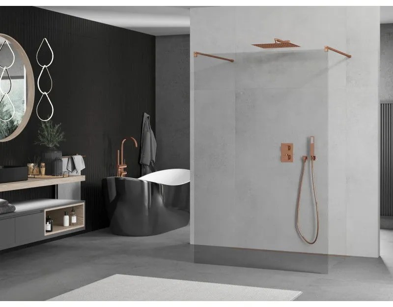 Mexen Kioto, průchozí sprchová zástěna Walk-in 105 x 200 cm, 8mm čiré sklo, profil růžové zlato, 800-105-002-60-00