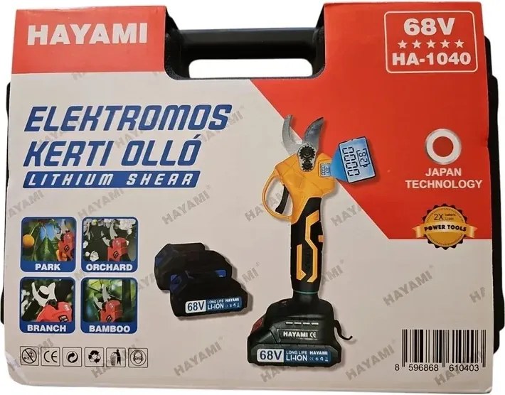 Akumulátorové zahradní nůžky HAYAMI HA-1040 + kufřík + 2 baterie