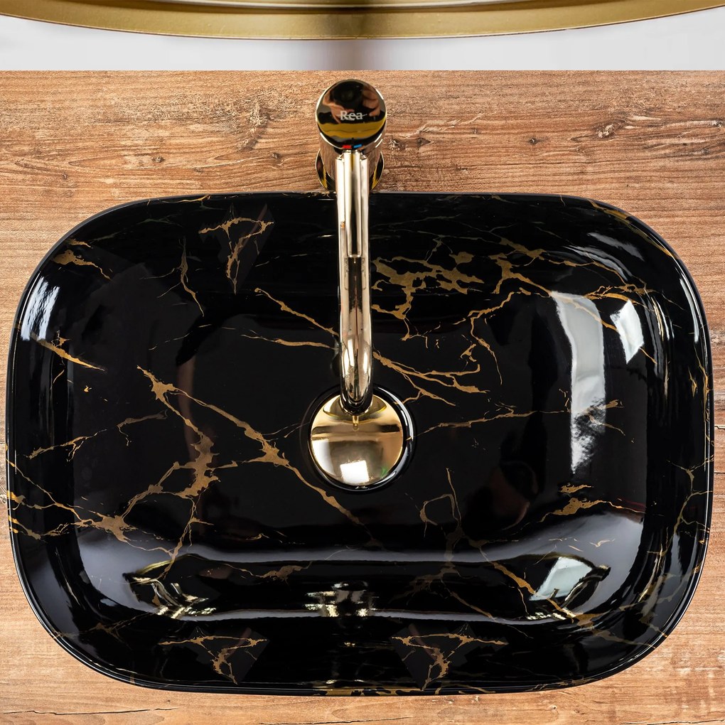 Rea Belinda Marble umyvadlo na desku, 47 x 34 cm, černá lesklá, REA-U8907