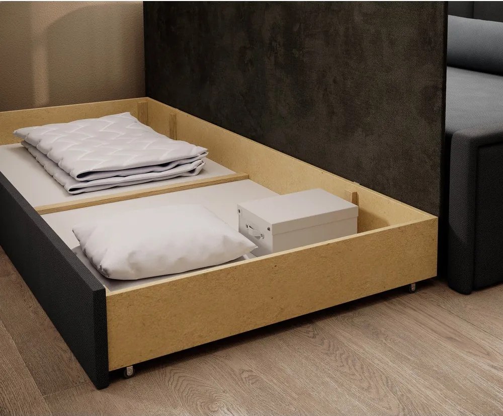 Tmavě šedá žinylková rozkládací/s úložným prostorem pohovka 214 cm Fulgeo – ELTAP