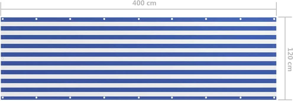 Balkónová zástěna bílomodrá 120 x 400 cm oxfordská látka 134921