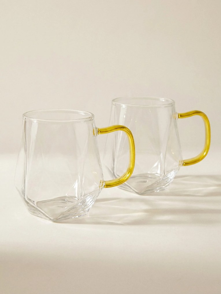 Sinsay - Skleněné hrnky s geometrickým dnem 2 pack - clear