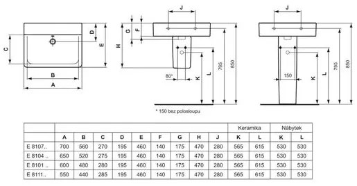 Ideal Standard Connect Umyvadlo 60x15,5x46 cm, bílá s Ideal plus E8102MA