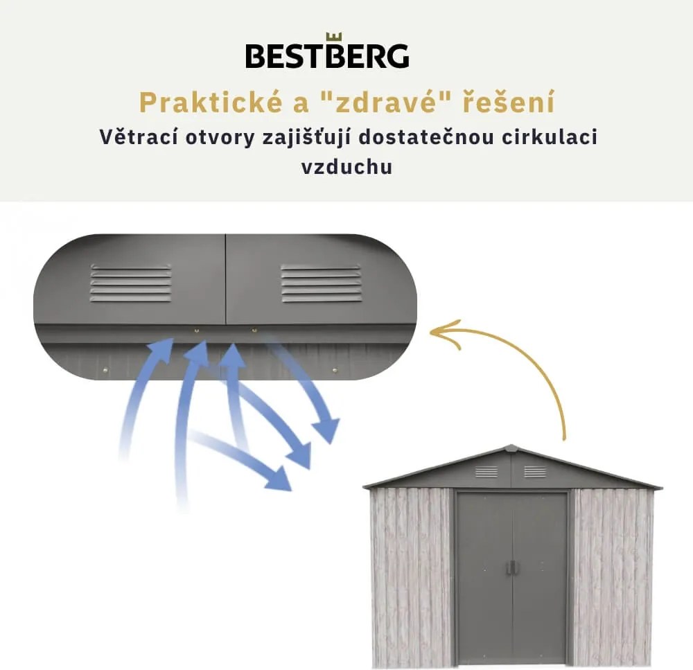 Zahradní domek BestBerg ZDB-9SD / 9 m² / 279 x 324 x 211 cm / dekor bílé dřevo/šedá