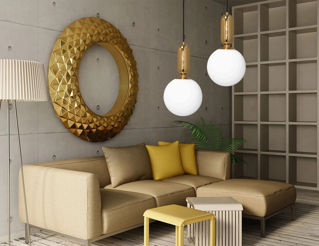 Toolight, Kovová stropní lampa skleněná APP474-1CP, zlatá, OSW-00606