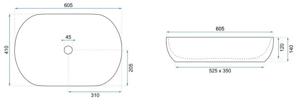 REA-U0024 - Umyvadlo na desku CLEO 41x60,5 cm keramika/lesklá bílá