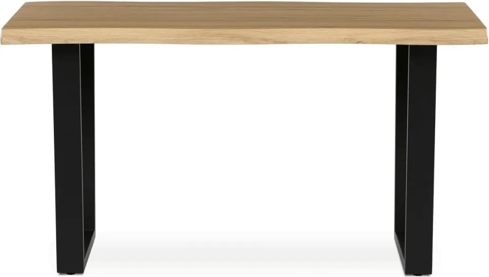 Stůl jídelní, MDF deska, kovová nohy ve tvaru U, dekor divoký dub, černý matný lak (140 x 80) cm