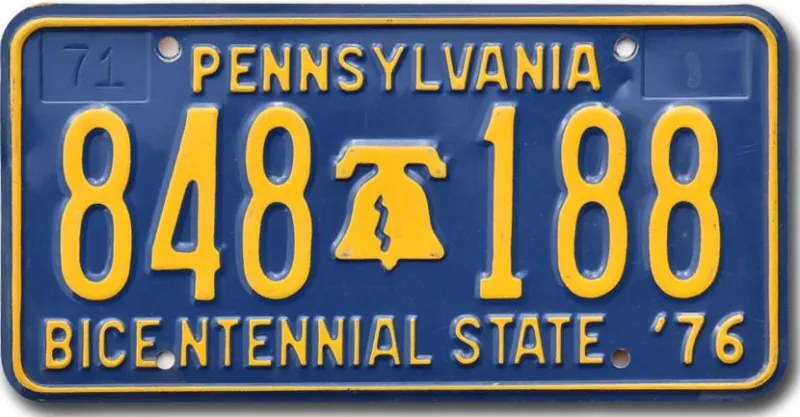 Americká SPZ Pennsylvania 1976 Bicentennial 848 188