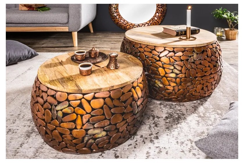 Massive home | 2SET konferenční stolek STONE MOSAIC 65 CM měděný